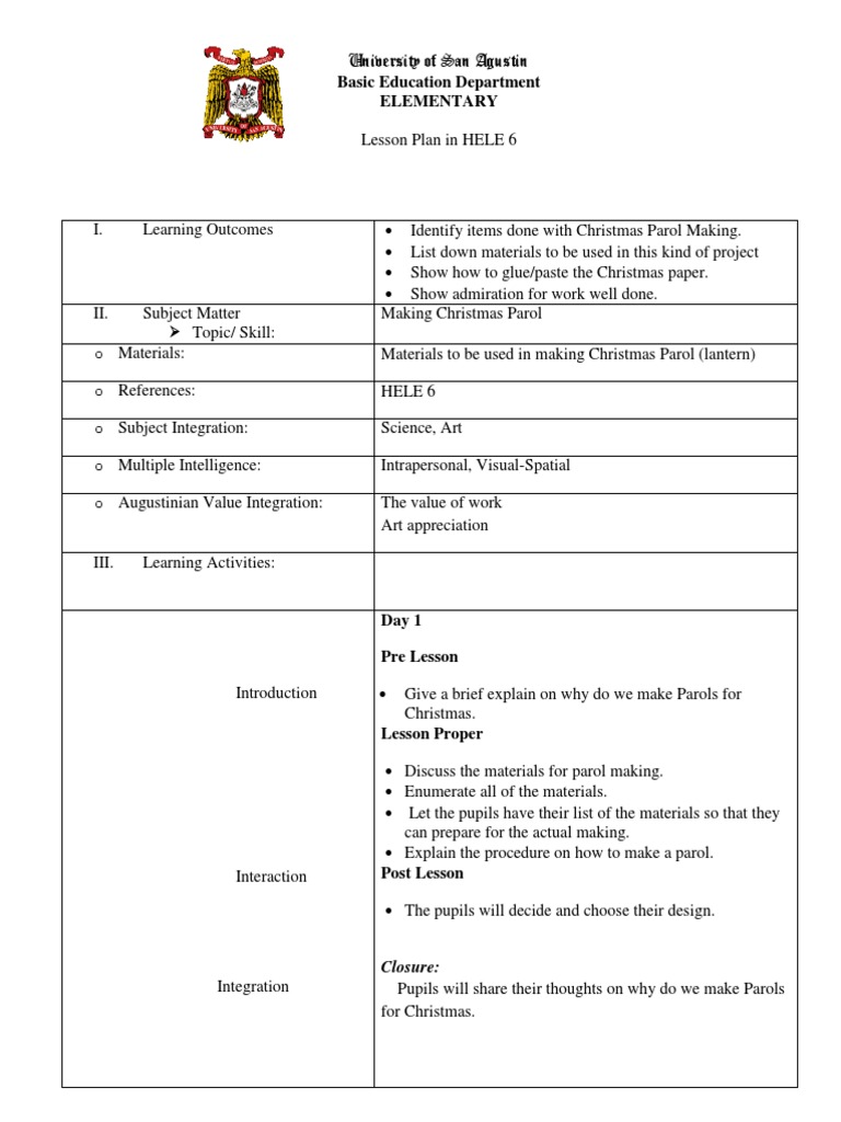 Hele 6 Lesson Plan - Sir Carlos Parol Making | PDF | Lesson Plan | Pedagogy