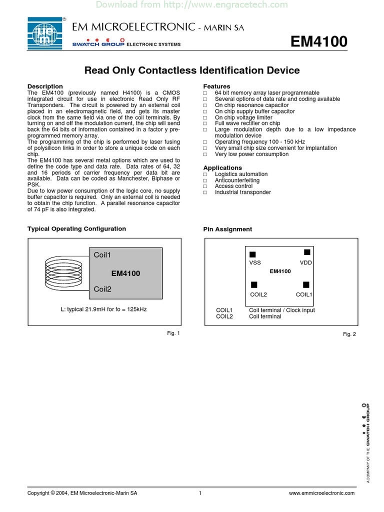EM4100 Datasheet | PDF | Rectifier | Inductor