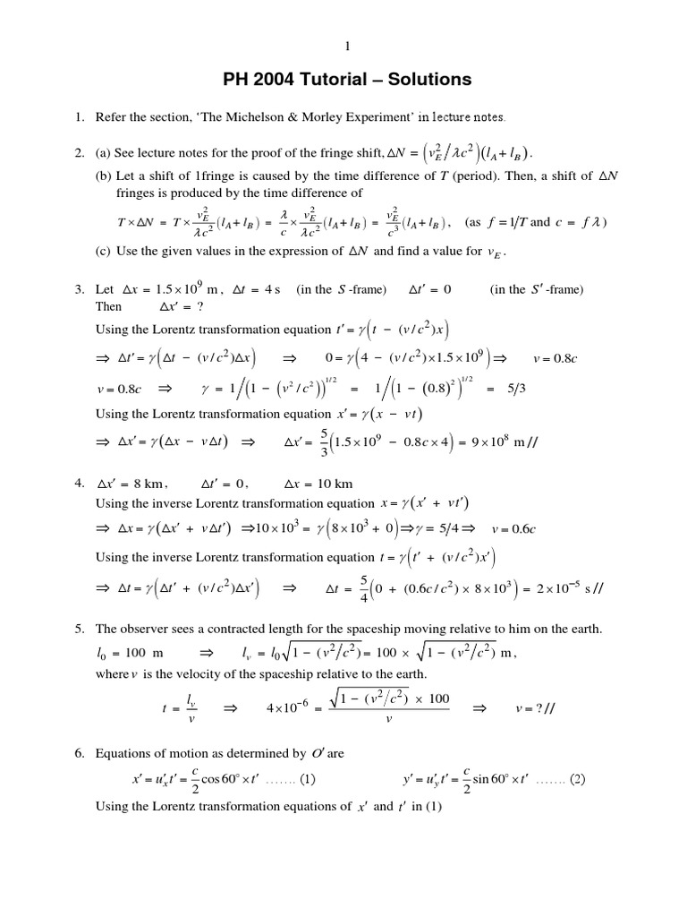 Special Relativity - Tutorial Solutions | PDF | Electronvolt | Special Relativity