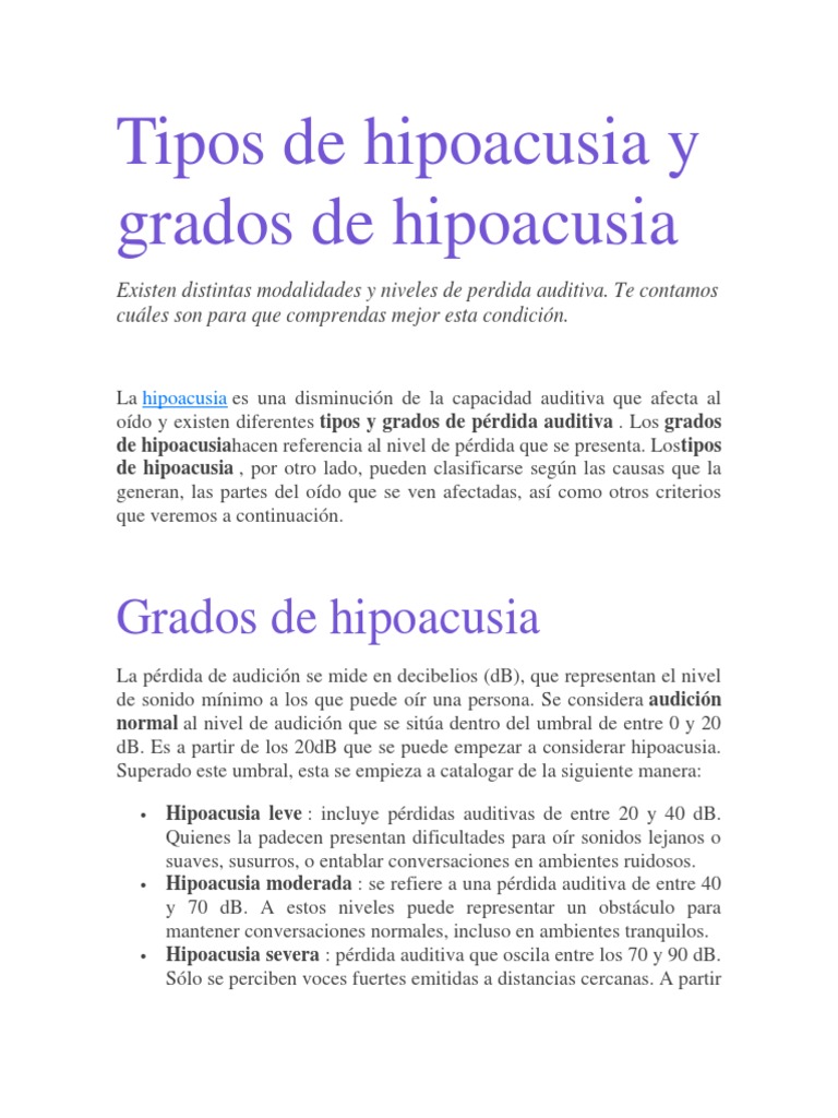 Los tipos y grados de hipoacusia: una guía completa sobre la ...