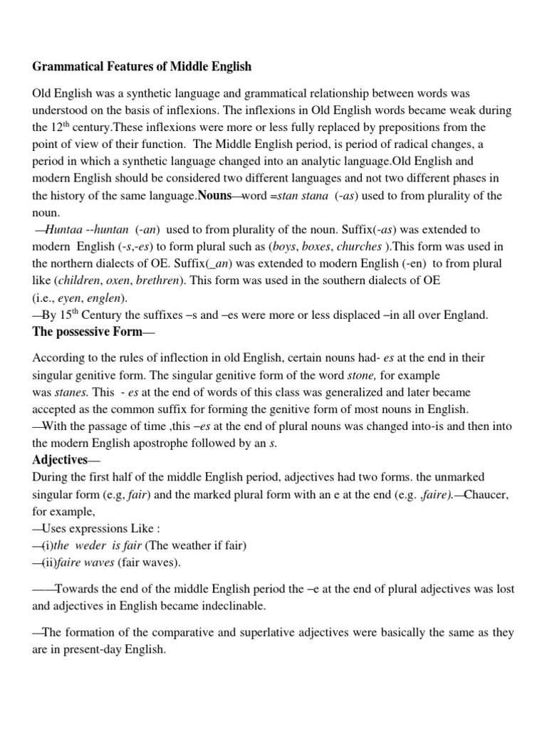 Some Features of Middle English | PDF | Grammatical Gender | English ...