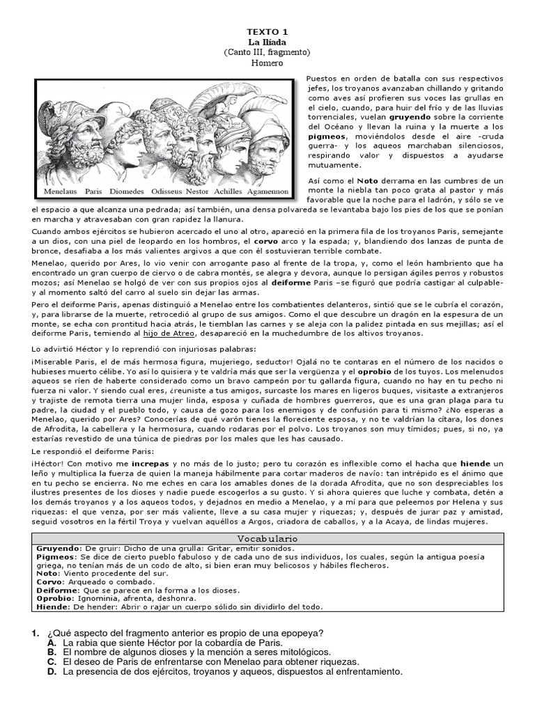 Fragmento de La Ilíada: Paris y Menelao | PDF | París (mitología) | Héctor