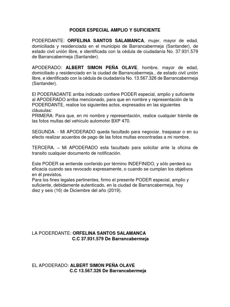 Poder Especial Amplio y Suficiente | PDF