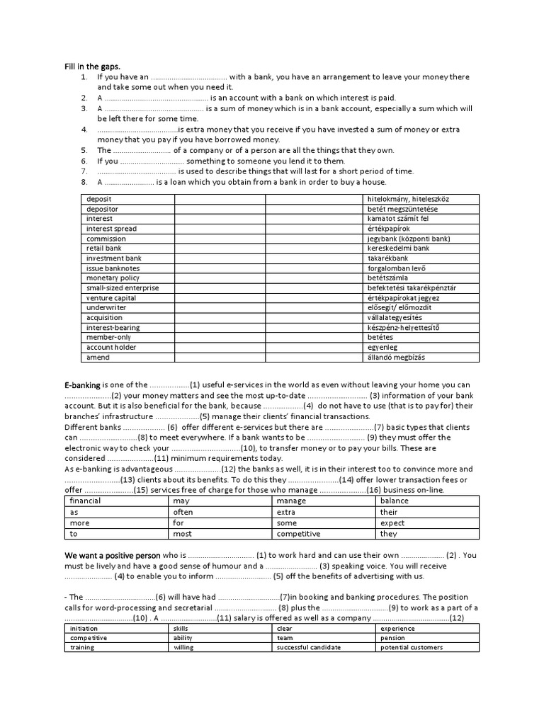 Gap-Fill Tasks For Revision | PDF | Online Banking | Banks & Banking