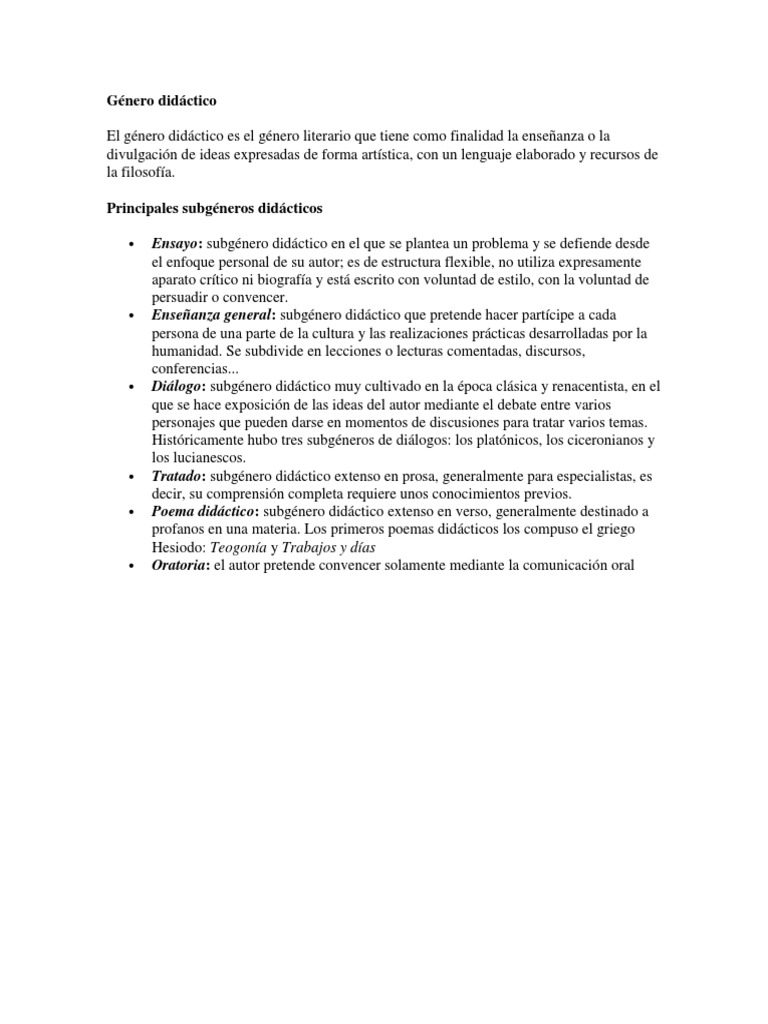 Subgéneros del Género Didáctico | PDF