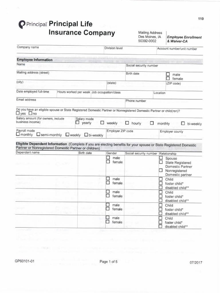 Enrollment Form - Principal Dental & Vision | PDF