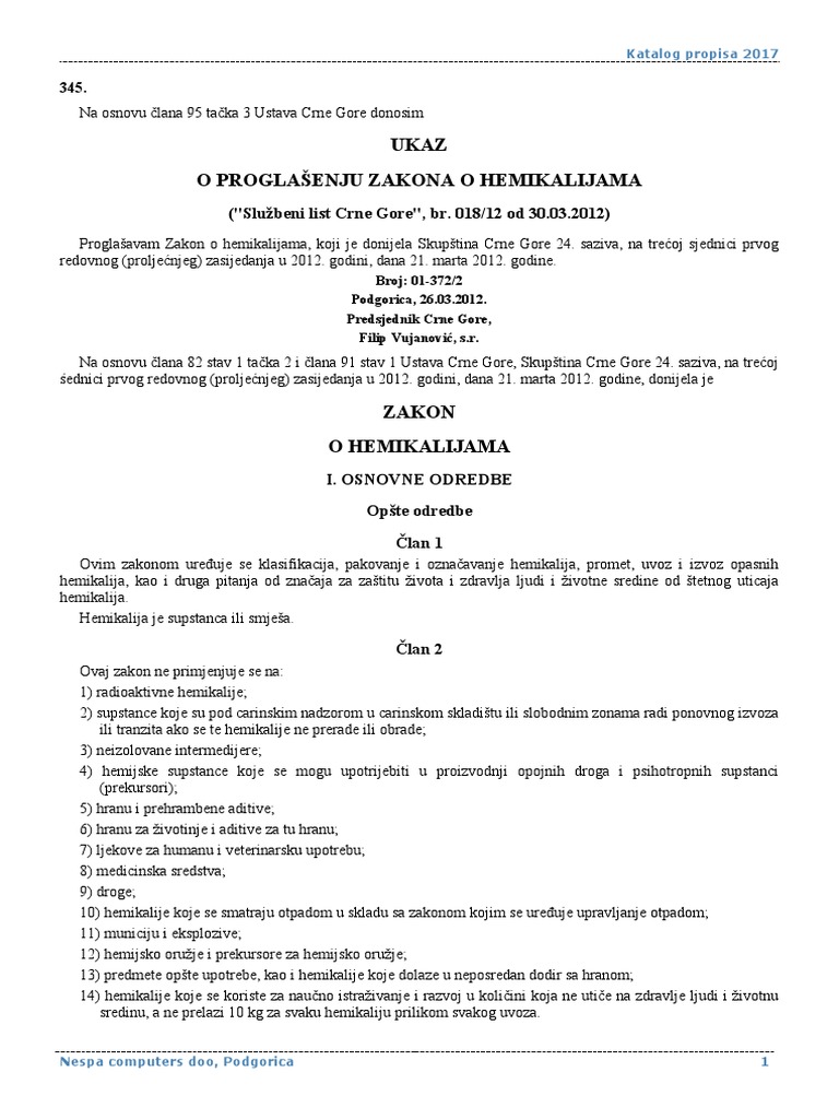 Zakon o Hemikalijama | PDF