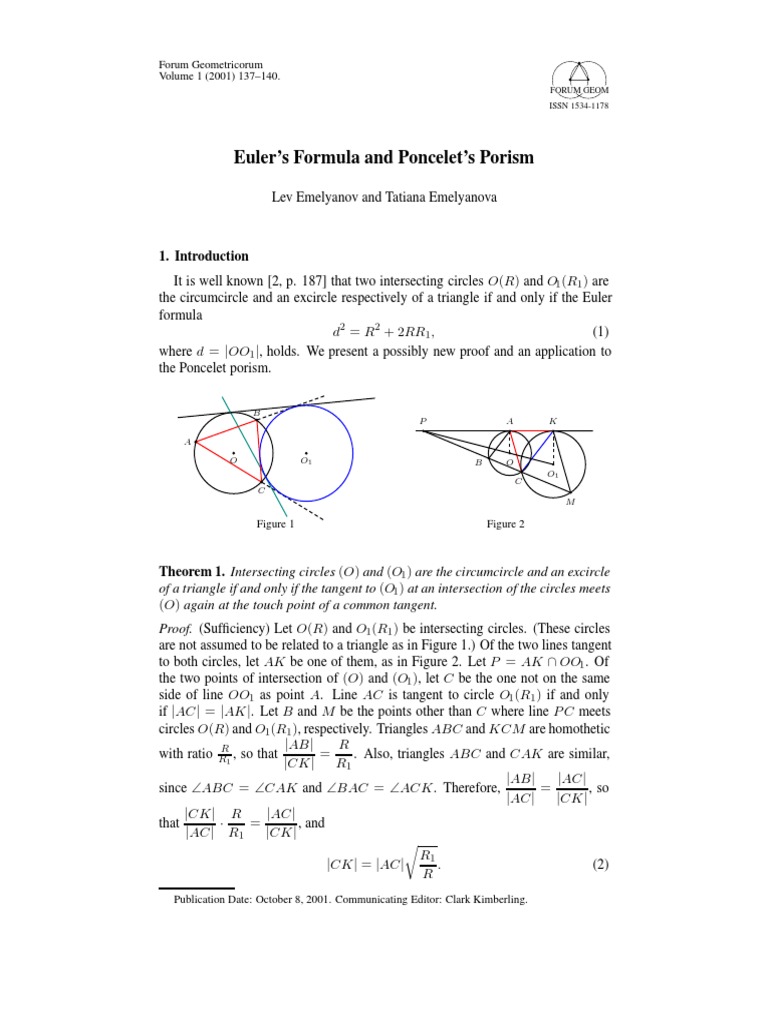 Euler's Formula and Poncelet Porism | PDF | Triangle | Euclid
