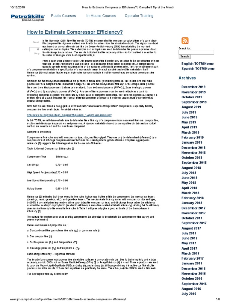 How To Estimate Compressor Efficiency - Campbell Tip of The Month ...