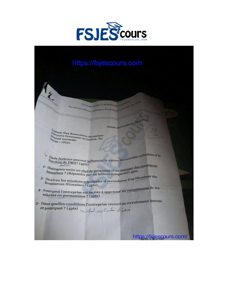 Correction Examen GRH S5 | PDF | Affaires