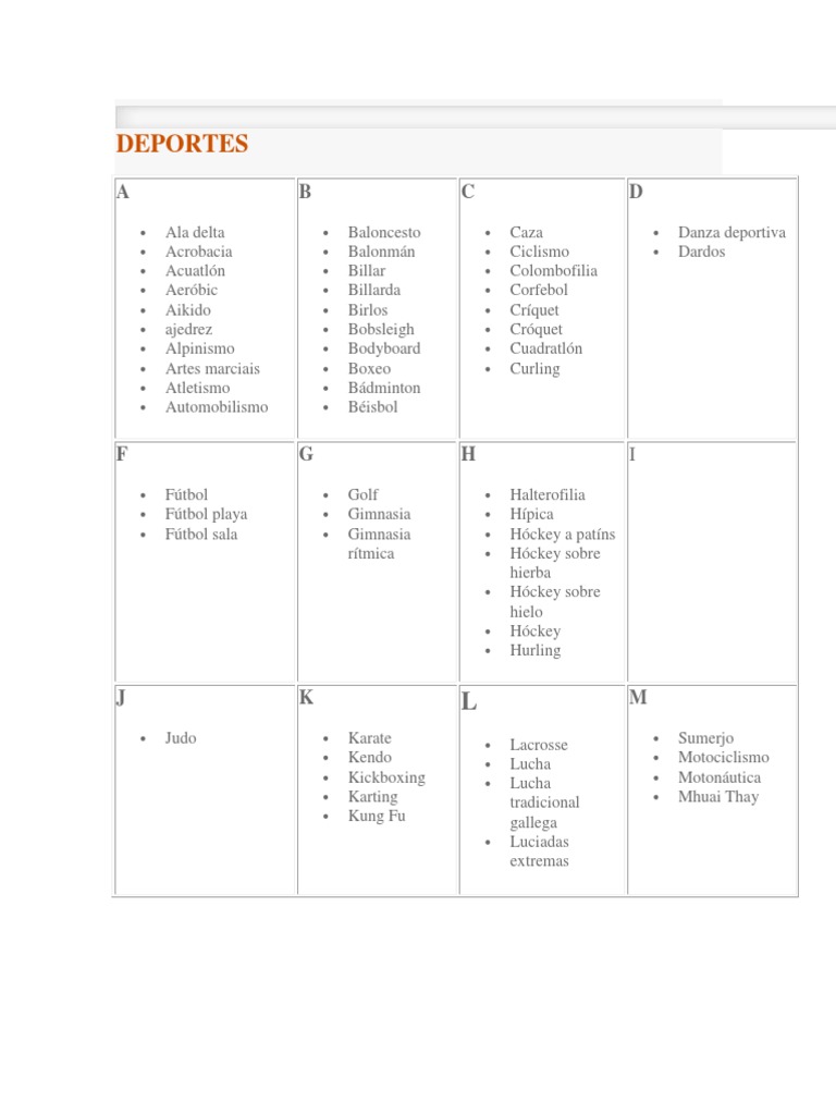 Listado de Deportes | PDF | Deportes olímpicos | Deportes