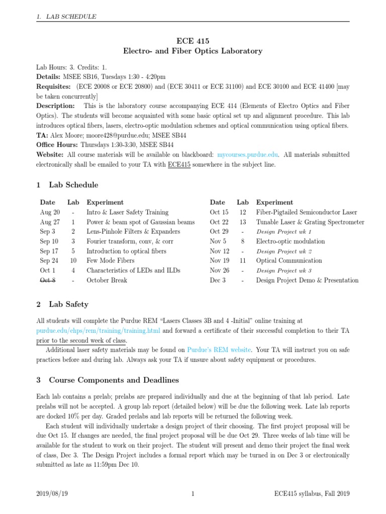 ECE 415 Electro - and Fiber Optics Laboratory (Purdue) | PDF ...