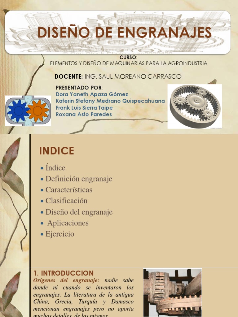 DISEÑO DE ENGRANAJES Exposicion | PDF | Engranaje | Transmisión (Mecánica)