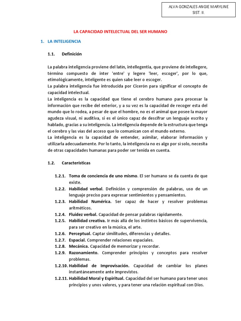 La Capacidad Intelectual Del Ser Humano | PDF | Inteligencia | Memoria