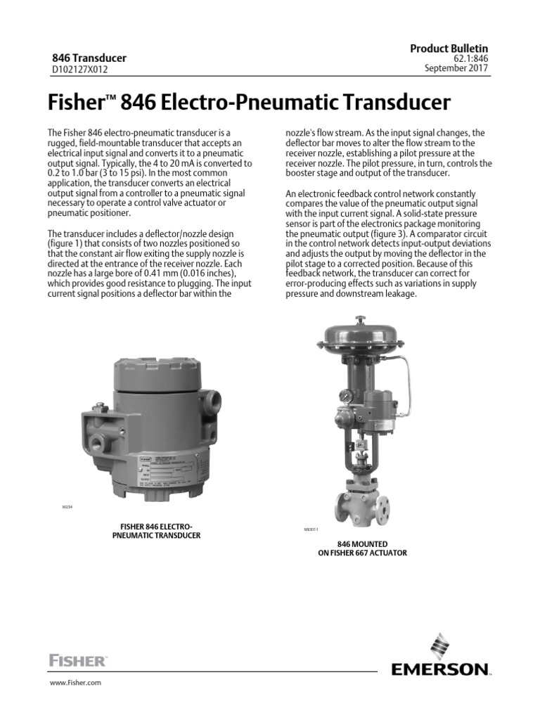 Product Bulletin Fisher 846 Electro Pneumatic Transducer en 135686 PDF ...