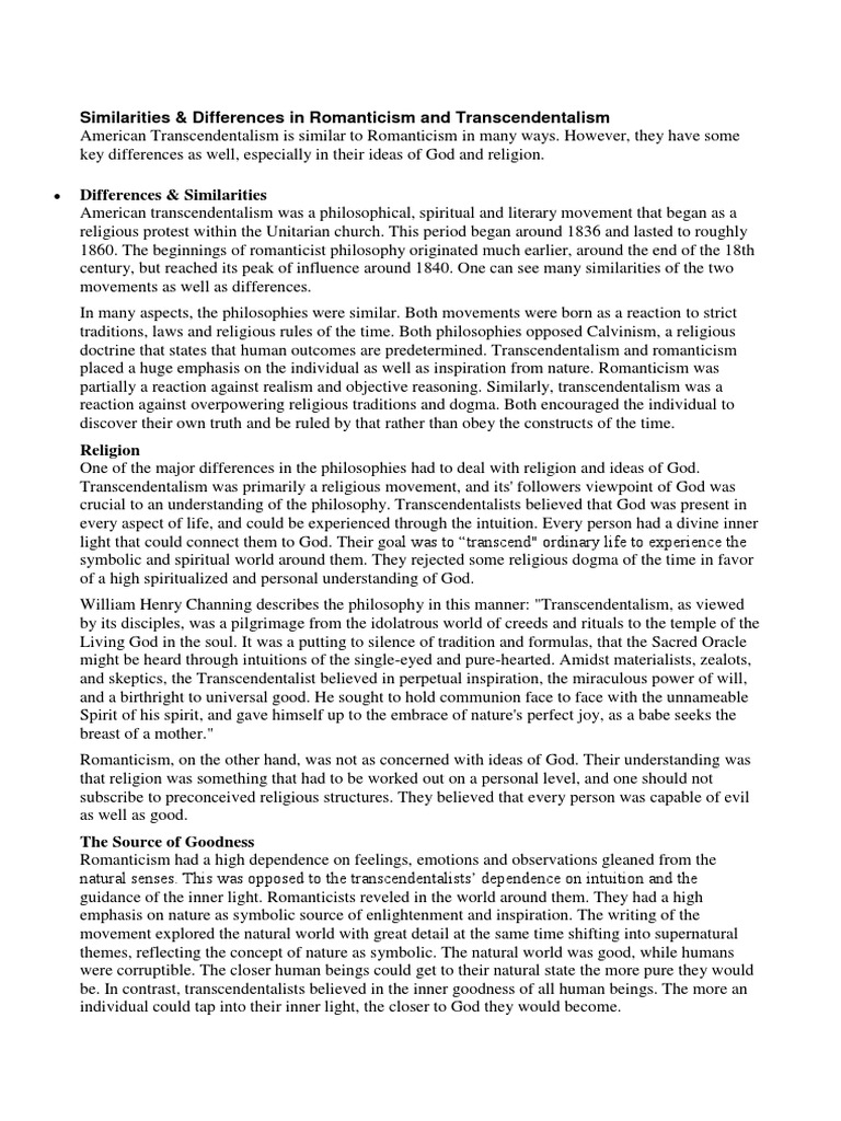 Romanticism vs. Transcendentalism Explained | PDF | Transcendentalism ...