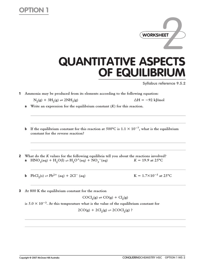 Quantitative Equilibrium Calculations | PDF | Chemical Equilibrium | Nitrogen Dioxide