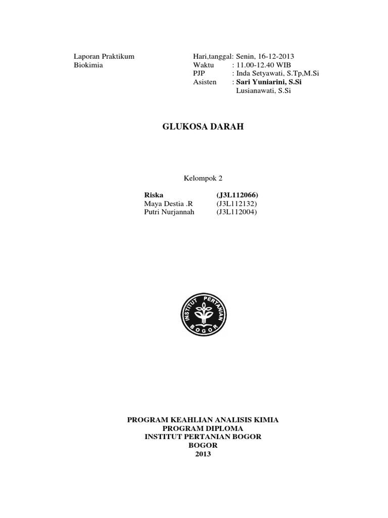 KADAR GLUKOSA DARAH AYAM MENGGUNAKAN METODE FOLIN WU | PDF