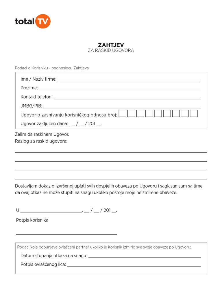 Zahtjev Za Raskid Ugovora PDF | PDF