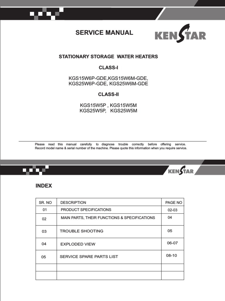 SERVICE MANUAL Geysers | PDF | Water Heating | Thermostat