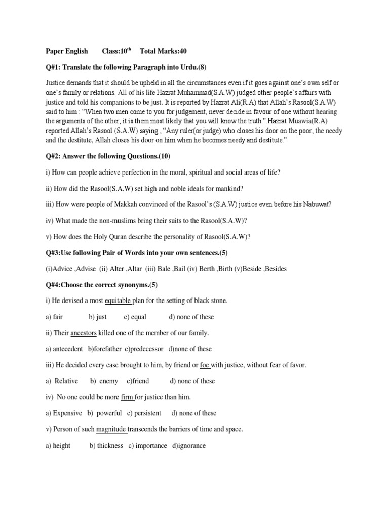 Paper English Class 10th | PDF | Noun | Adverb