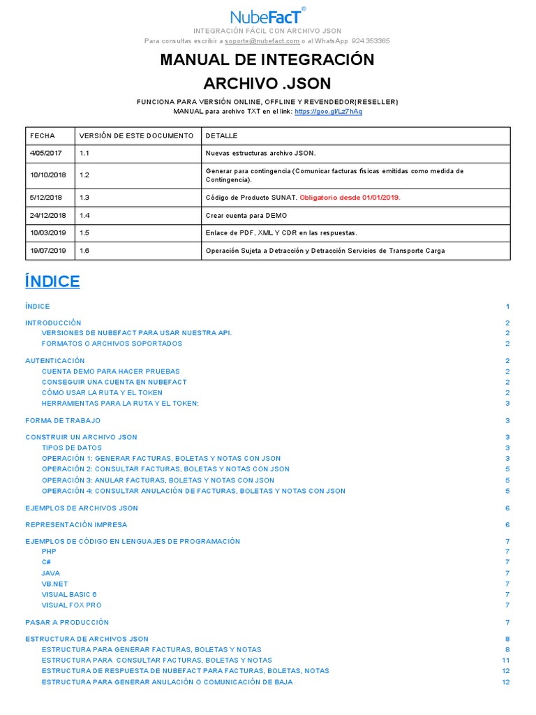 Nubefact Doc Api Json V1 | PDF | Json | Xml