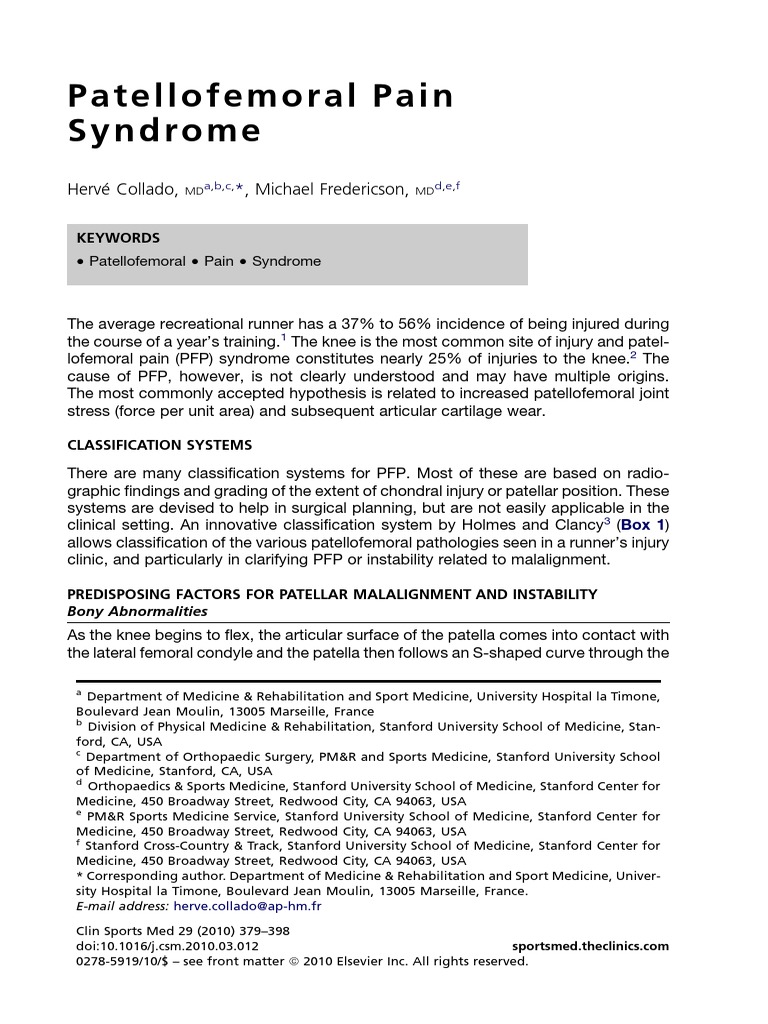 PFP Syndrome Causes, Risk Factors and Classification | PDF | Knee ...
