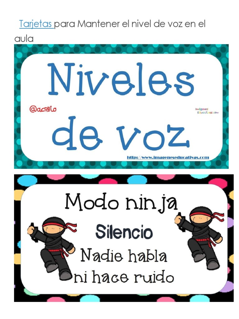 Tarjetas para Mantener El Nivel de Voz en El Aula | PDF