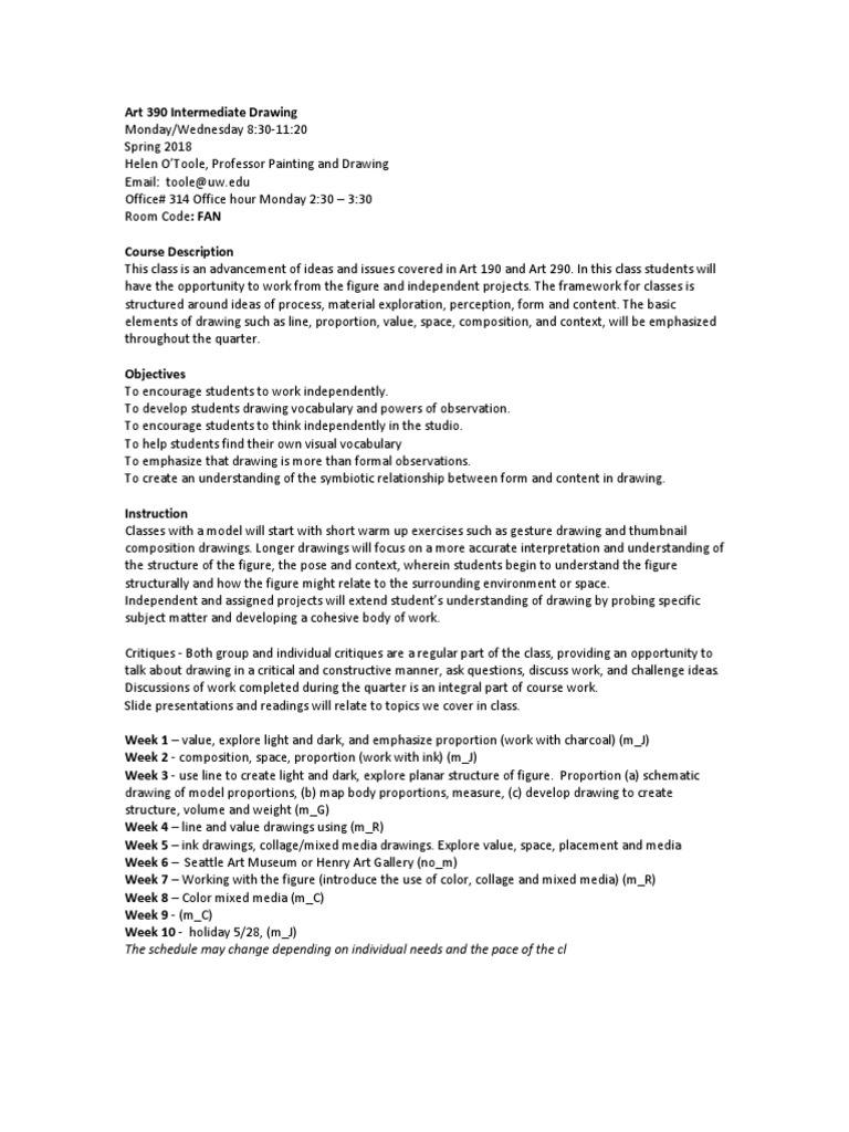 Art 390 Intermediate Drawing Syllabus | PDF | Drawing | Pencil