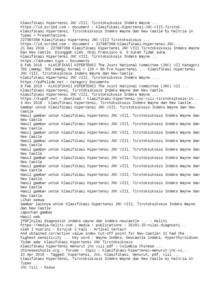 Klasifikasi Hipertensi JNC VIII, Tirotoksikosis Indeks Wayne Dan ...