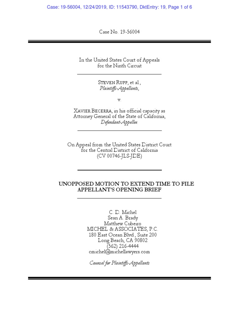 Rupp V Becerra Unopposed Motion To Extend Time | PDF | United States ...