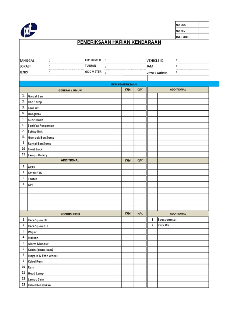 Pemeriksaan Harian Kendaraan | PDF | Vehicles | Vehicle Technology