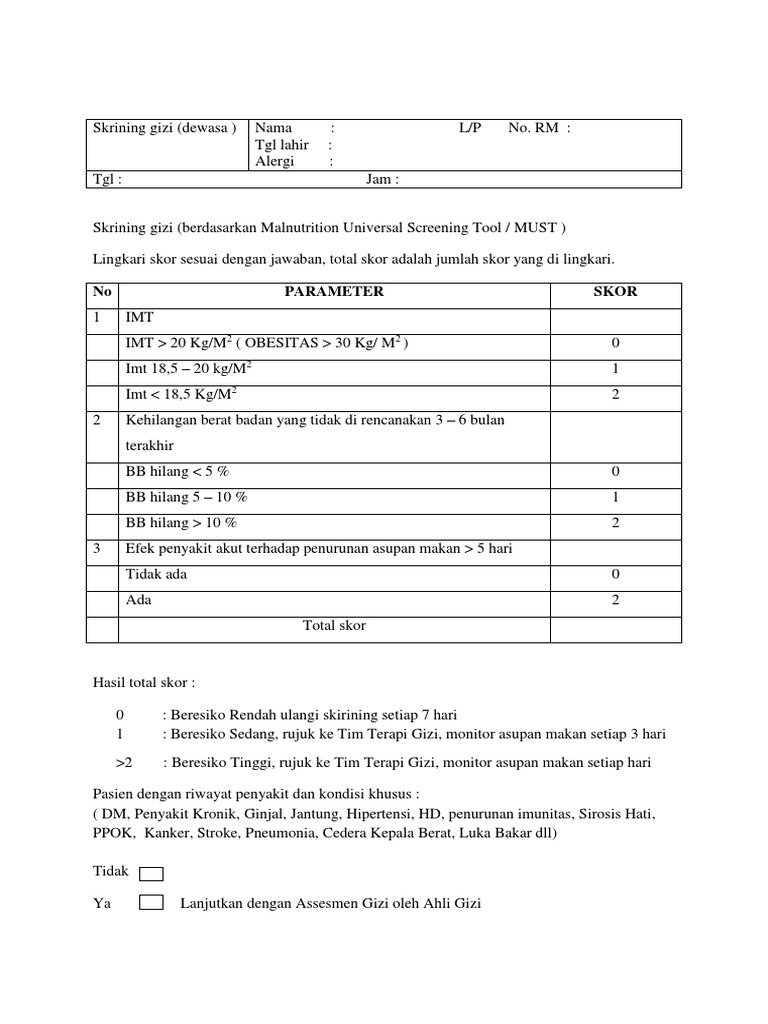 Formulir Skrining Gizi Dewasa | PDF