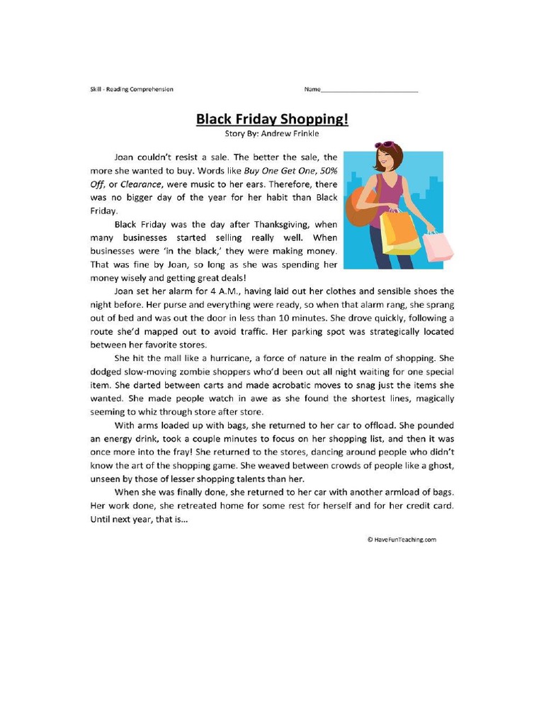 Black Friday Shopping Reading Comprehension | PDF