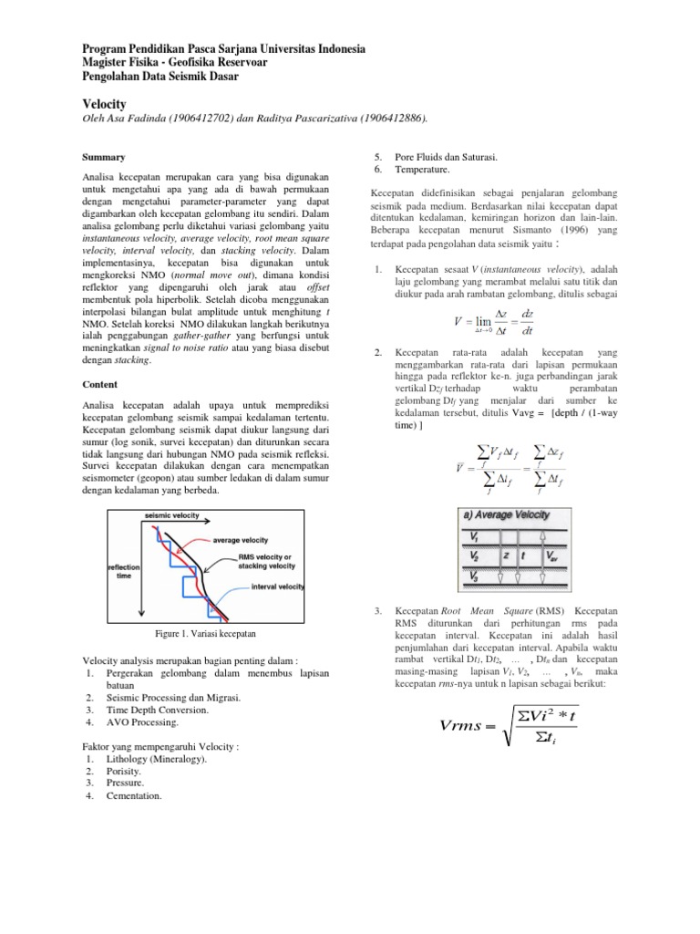 KECEPATAN GELAMBANG SEISMIK DALAM ANALISIS DATA SEISMIK | PDF