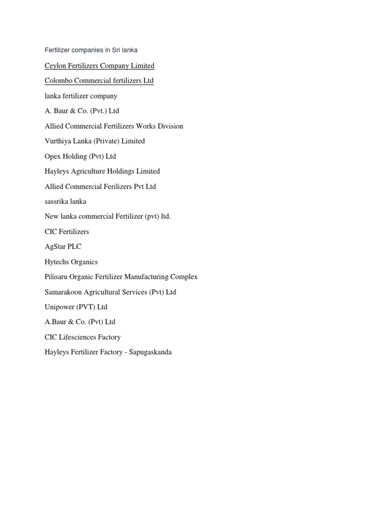 Sri Lanka Fertilizer Companies List | PDF | Science & Mathematics