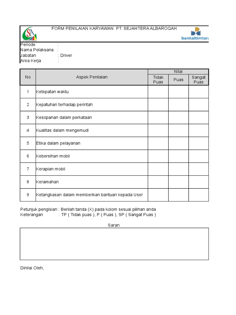 Form Penilaian Driver | PDF