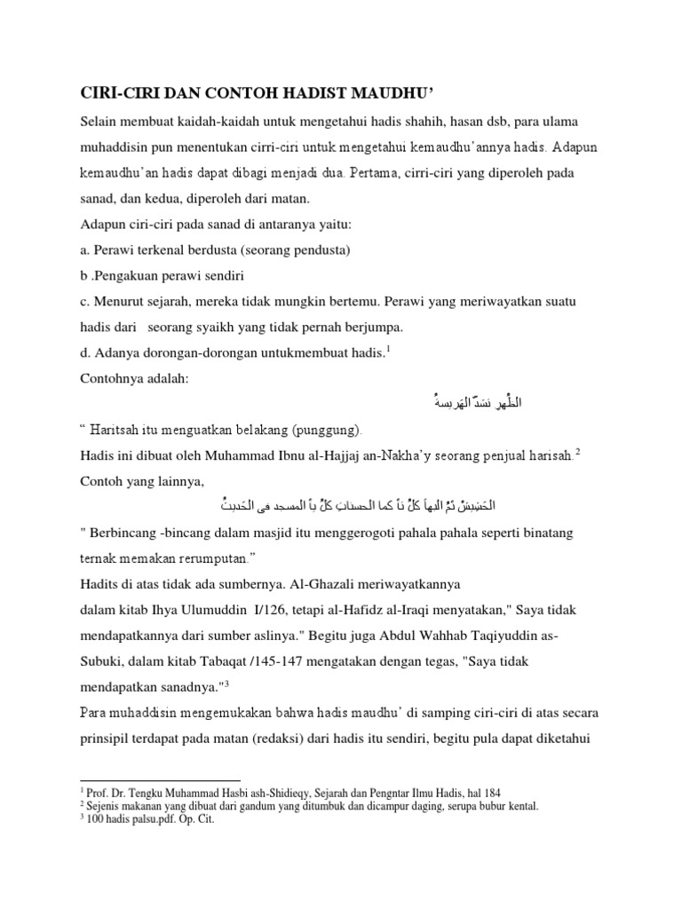 Ciri-Ciri Dan Contoh Hadist Maudhu | PDF