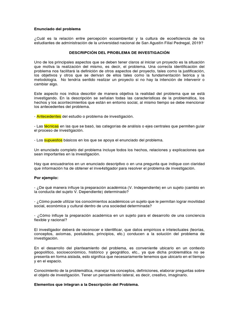 Descripción Del Problema de Investigación | PDF | Conocimiento | Teoría