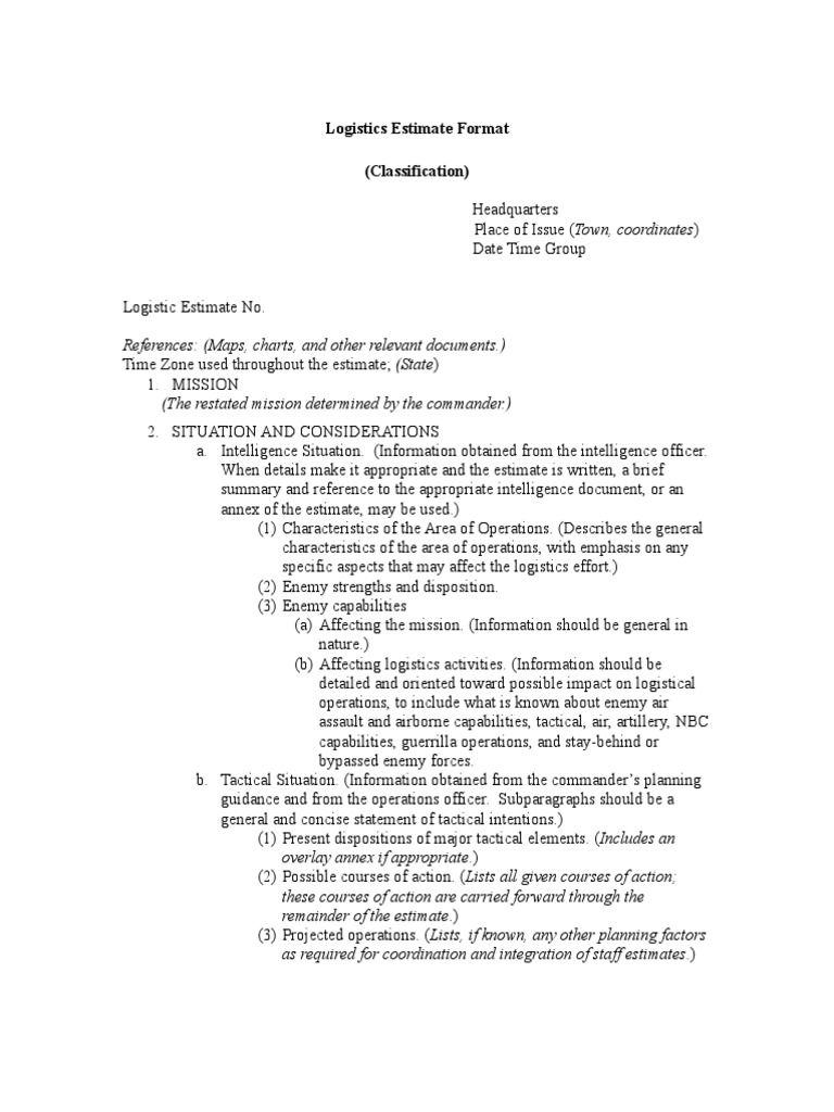 Logistic Estimate Format | PDF | Logistics | Business