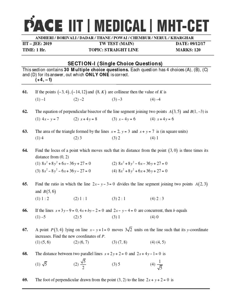 JEE Mains Straight Line PYQs 2019 | PDF | Geometry | Elementary Geometry