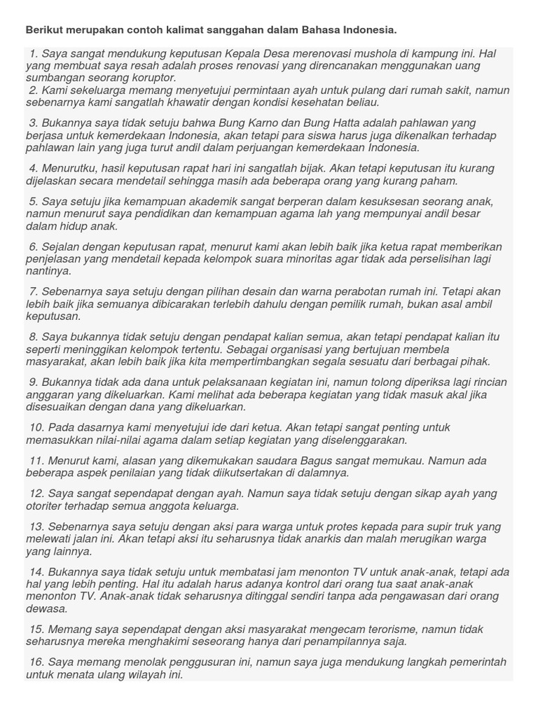 Berikut Merupakan Contoh Kalimat Sanggahan Dalam Bahasa Indonesia | PDF
