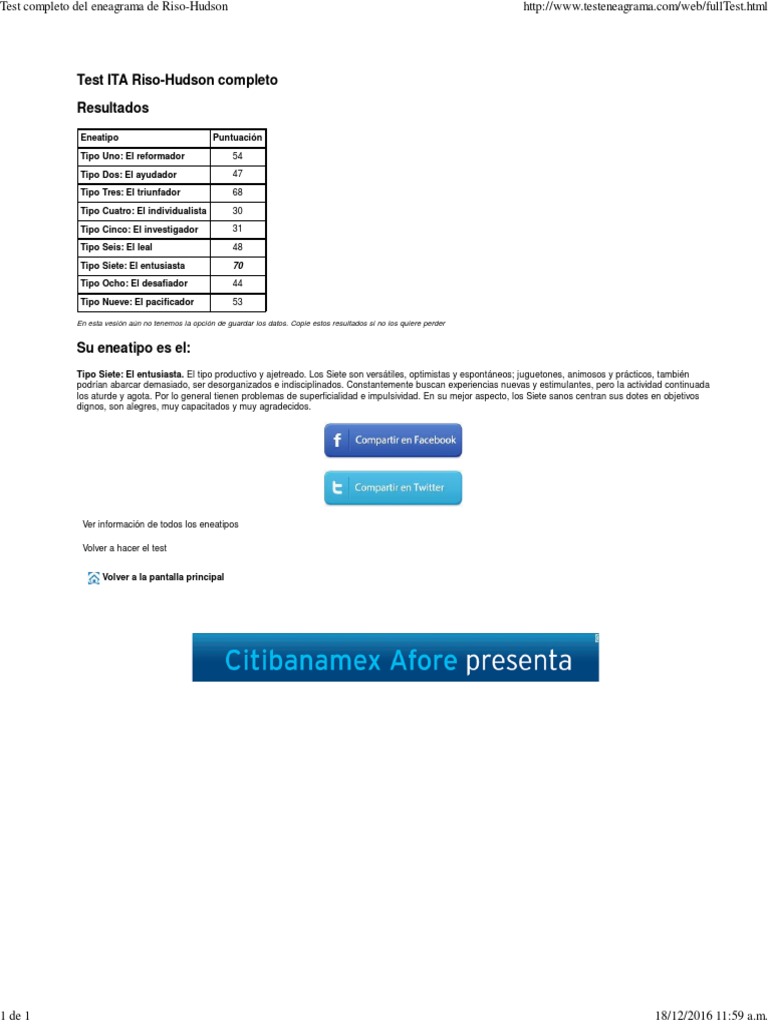 Test Completo Del Eneagrama de Riso-Hudson | PDF