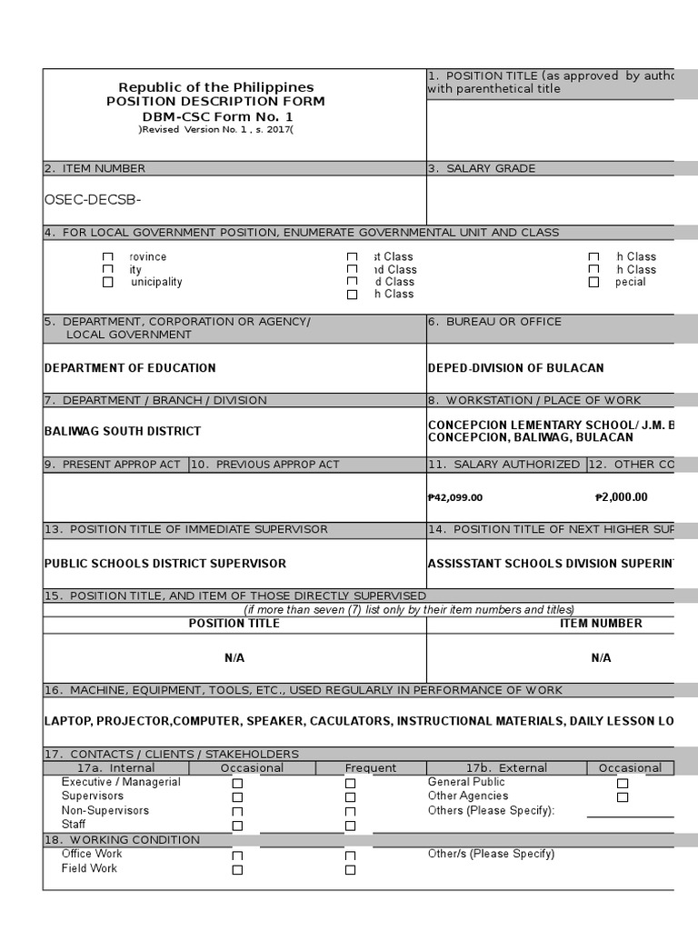 Position Description Form for Teachers | PDF | Behavior Modification | Cognition