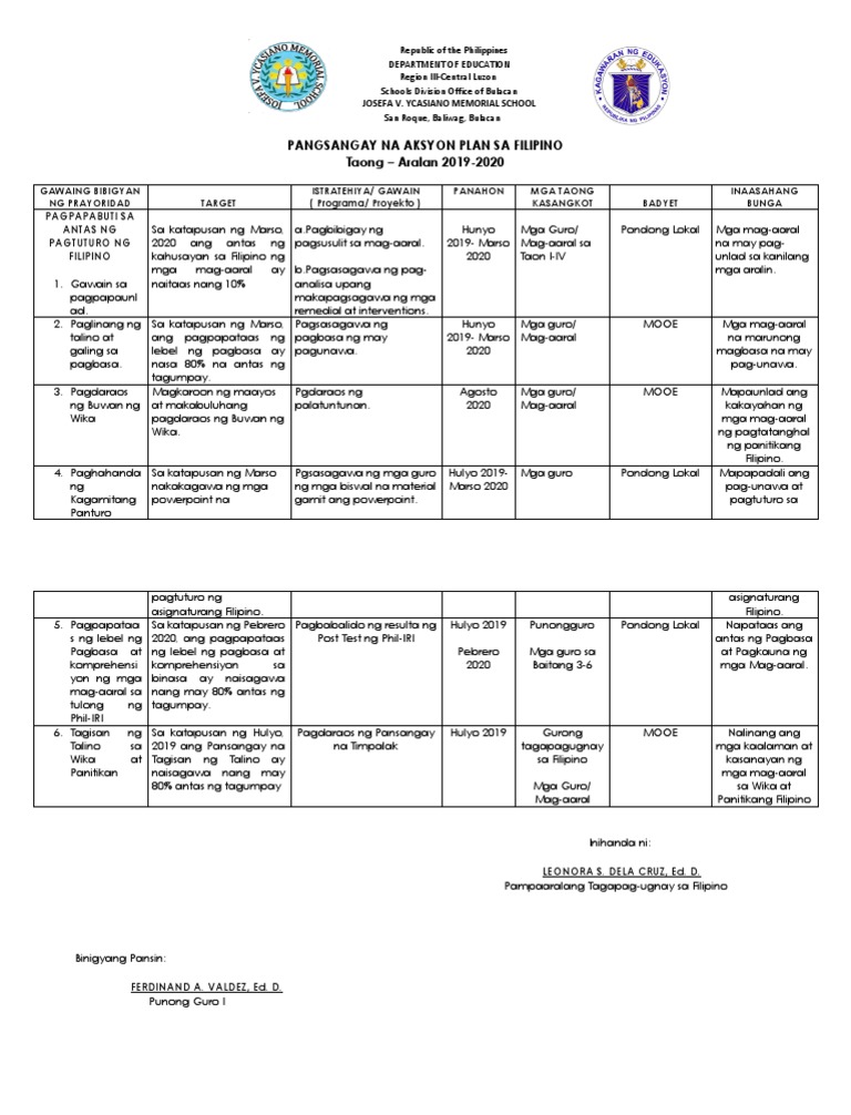 Action Plan Filipino True | PDF