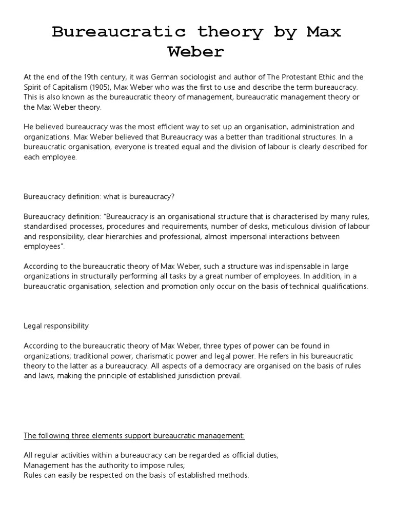 Bureaucratic Theory By Max Weber Pdf Bureaucracy Max Weber