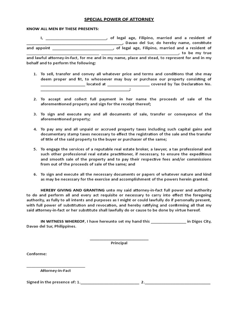 Spa - Format | PDF | Power Of Attorney | Real Estate Broker