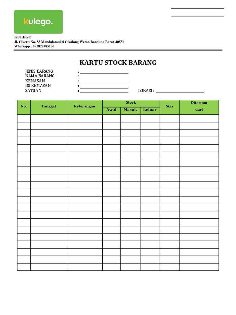 Contoh Kartu Stock Barang | PDF