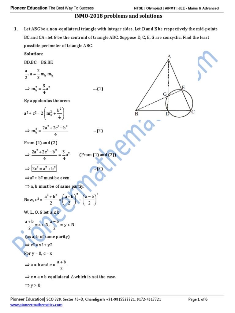 INMO-2018 Paper & Solution.. | PDF | Zero Of A Function | Triangle
