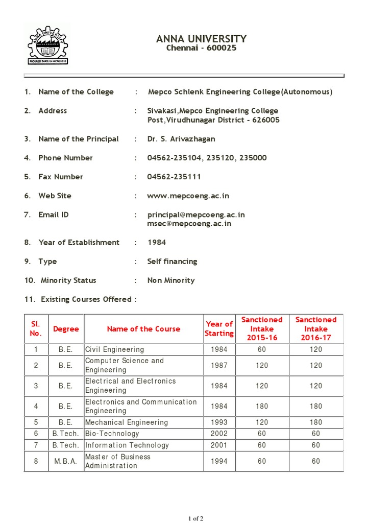 Mepco Schlenk Engineering College | PDF | Engineering | Science And ...